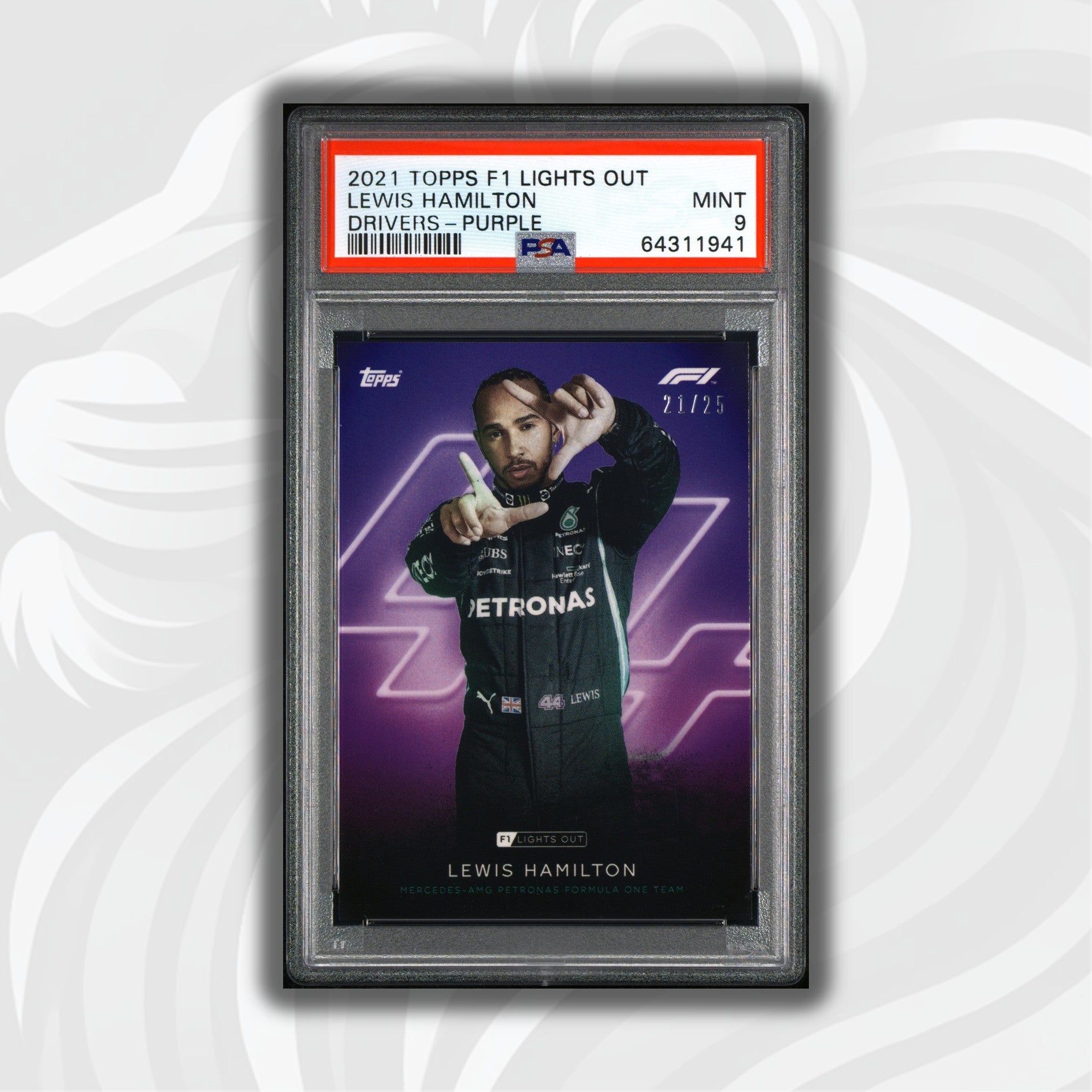 PSA 9 - 21/25 Lewis Hamilton - Drivers - Purple Parallel – Authenticsgg