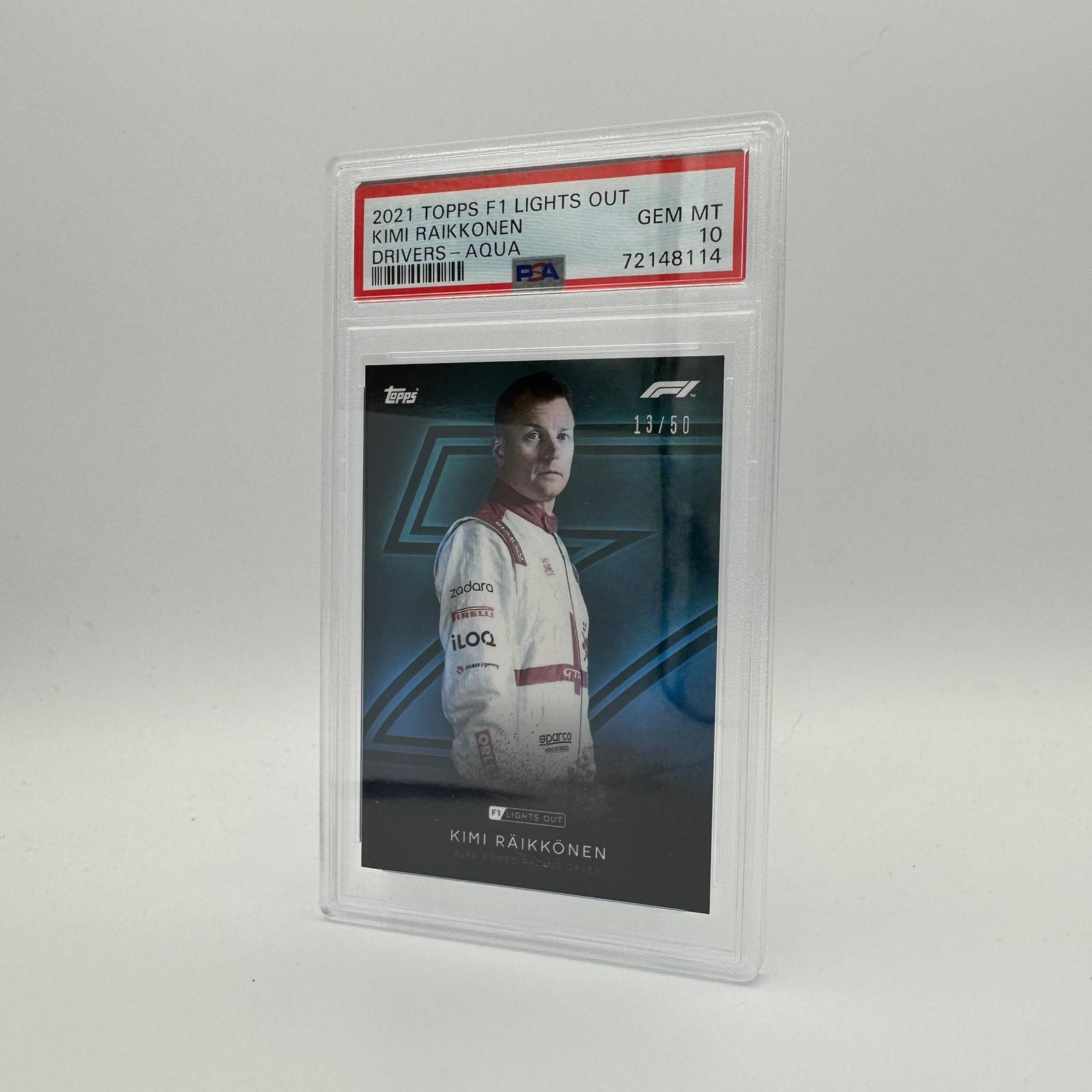 PSA 10 - 13/50 Kimi Raikkonen - Drivers - Aqua Parallel – Authenticsgg